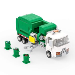 buildingboat garbage truck building kits,trash truck building blocks with 3 trash cans,sanitation truck building toys(379 pieces)