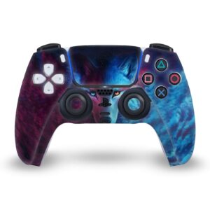 head case designs officially licensed jonas "jojoesart" jödicke wolf galaxy art mix vinyl faceplate sticker gaming skin decal cover compatible with sony playstation 5 ps5 dualsense controller