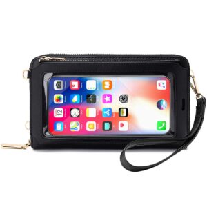 women touch screen purse small crossbody phone bag rfid protection wristlet cell phone wallet (s-black)