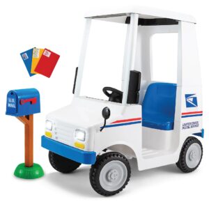 kid trax 6v usps mail truck ride-on toy for kids, ages 3-5, max weight 60 lb, includes mailbox, play envelopes, working headlights/horn, fm radio/mp3 input, mail truck, kids mail truck, kids carrier