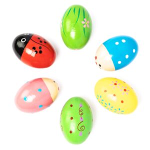 6 pack easter eggs wooden percussion musical shake eggs easter egg shakers for kids boys girls toddlers easter gifts easter basket stuffers fillers