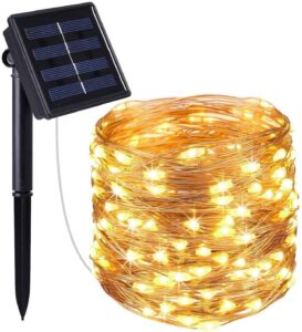 e-universal solar string garden lights, 300 led 8 modes solar lights, fairy string lights, auto on/off, ip44 waterproof lights for patio, garden, home, party, tree, wedding, decoration lighting