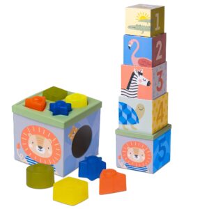 taf toys savannah sort & stack for infants & toddlers, perfect for stacking, nesting, sorting, counting & learning colors & shapes. educational toy for 12 months & up