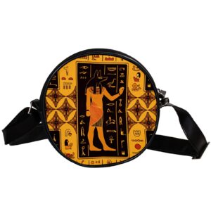 egyptian gods and hieroglyphs canvas crossbody bag round shoulder bag circle purse