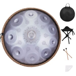 handpan-premium 432hz 22 inches 10 notes d minor steel hand pan drum set,silver print adults handpan drum