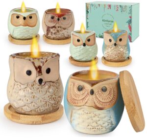 kinforse citronella candles outdoor gift ideas for women, 6x3.5oz novelty owl soy candles for gift sets women, aromatherapy candles bulk for garden, porch, outdoor patio décor