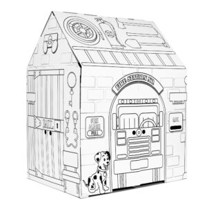 easy playhouse police and fire station - kids art & craft for indoor & outdoor fun – decorate & personalize the cardboard fort, 32" x 26. 5" x 40. 5" - made in usa, age 3+ [amazon exclusive], white