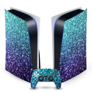 head case designs officially licensed pldesign aqua blue art mix vinyl faceplate sticker gaming skin decal cover compatible with sony playstation 5 ps5 disc edition console & dualsense controller