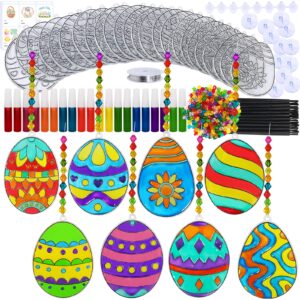 24 sets easter egg suncatcher ornaments decoration diy window paint art stickers craft kit 8 designs easter egg suncatchers for kids classroom easter spring activity art projects basket party favors