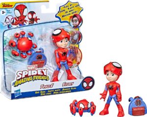 spidey and his amazing friends marvel hero reveal 2-pack, 4-inch scale-action figures,-mask flip feature, spidey and trace-e, 3 and up