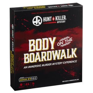 hunt a killer: body on the boardwalk, catch the amusement park killer, interactive unsolved mysteries game, mystery box for game night, murder mysteries card, puzzle & board games, for ages 14+