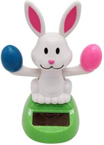 taotenish solar powered toy shaking head rabbit statue shaking head dancing toy rabbit bunny figurines for car dash board decorations - white