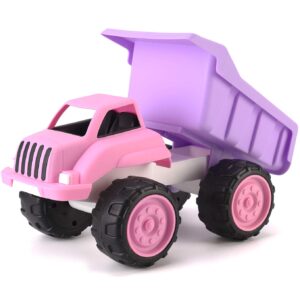 liberty imports big plastic dump truck in pink color for toddlers and girls - large tilting dumper, free play toy vehicle for kids indoor and outdoor imaginative play