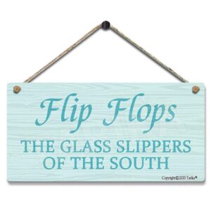 flip flops the glass slippers of the south 5x10 inches wood retro look decoration art hanging sign for home kitchen bathroom farm garden garage inspirational quotes wall decor