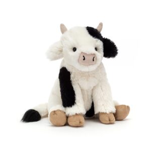 jellycat carey calf cow stuffed animal, 9 inches | farmyard plush toy | classic children's gift