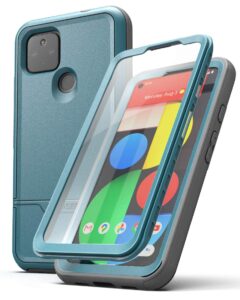 encased rebelshield designed for pixel 5 case with screen protector, heavy duty full body protective cover with build-in screen guard for google pixel 5 5g - blue