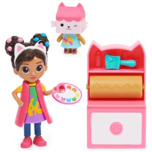 gabby’s dollhouse, art studio set with 2 toy figures, 2 accessories, delivery and furniture piece, kids toys for ages 3 and up