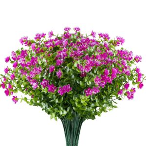 urstoud 6pcs artificial eucalyptus flowers, fake artificial greenery uv resistant no fade faux plastic plants for wedding bridle bouquet indoor outdoor home garden kitchen office table vase(fuchsia)