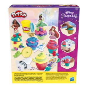 play-doh disney princess cupcakes playset arts and crafts toy for kids 3 years and up with 6 non-toxic cans including dual sparkle