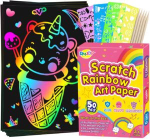 rmjoy rainbow scratch off paper for kids: easter crafts gifts for kids 60pcs magic arts supplies for age 3-12 teen toys games for valentines birthday christmas basket stuffers |party favors(girls)