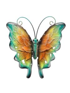 bownew butterfly wall decor metal outdoor garden hanging art insect theme decorations for home, yard and patio - yellow