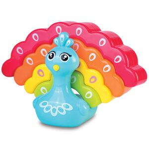 kidoozie rainbow peacock stacker, many ways to stack, colorful and engaging play, easy to grasp, for ages 12 months and up, multi (g02657)