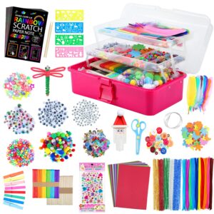 volinfo kids arts and crafts supplies set- toddler 1600 pcs diy craft box include 26 pcs rainbow scratch art set, craft supplies & materials, folding storage box, all in one craft kit for kids gift