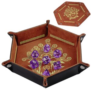 d&d dice tray pu leather hexagon dice holder printed with beholder portable and foldable dice rolling mat for board game and tabletop rpg (style b)