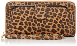 amazon essentials women wristlet wallet with cell phone holder zip around wallet pu (brown leopard)