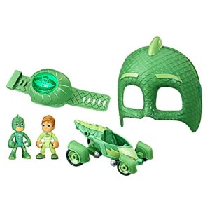 pj masks gekko power pack preschool toy set with 2 action-figures, vehicle, wristband, costume mask, kids 3+ years