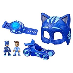 pj masks catboy power pack preschool toy set with 2 action-figures, vehicle, wristband, and-costume-mask, kids 3+ years