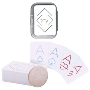 tny 2 - ultra mini waterproof playing cards with custom plastic case, full card deck of cards with minimalistic modern design, truly mini playing cards for cardistry, board games, throwing, casinos