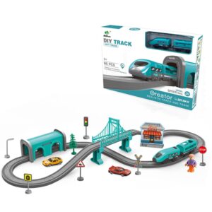 train set for kids ages 4-8, toy train for kids, battery-powered train toy include theme accessories, gifts for 3 4 5 6 7 8 years old boys & girls (66pcs) (city theme)