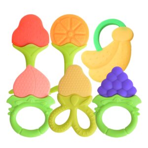 baby teething toys 6 pcs bpa free silicone baby teethers, freezer safe organic infant teething toys soft & textured for natural brain development