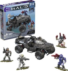 mega halo infinite toy car building toys set, unsc razorback blitz vehicle with 303 pieces, 4 micro action figures and accessories, gift ideas