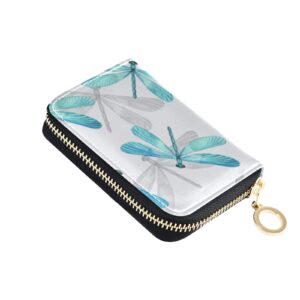 moyyo rfid credit card holder case watercolor blue dragonfly leather printed zipper card case wallet for women girls