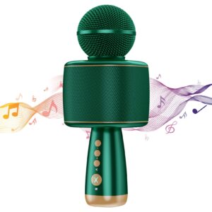 asperx karaoke microphone, wireless, bluetooth, portable, 5 in 1 microphone with 40w full range stereo speaker for singing, suitable for adults & kids, perfect for birthday, home party (green)