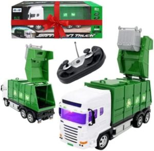 mcnick & company remote control garbage truck - fun rc trash truck toys for boys & girls with working lights - remote controlled garbage truck toy