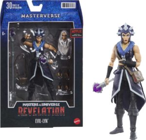 masters of the universe masterverse revelation action figure & accessories, evil-lyn motu collectible with articulation & swappable parts, 7-inch