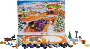 hot wheels 2021 advent calendar with 24 surprises that include 8 1:64 scale vehicles & other cool accessories, plus a play pane mat, for collectors & kids 3 years old & up