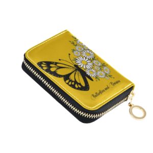 moyyo rfid credit card holder case beautiful butterfly daisy flowers leather printed zipper card case wallet for women girls