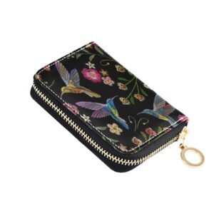 moyyo rfid credit card holder case beautiful hummingbirds exotic flowers leather printed zipper card case wallet for women girls