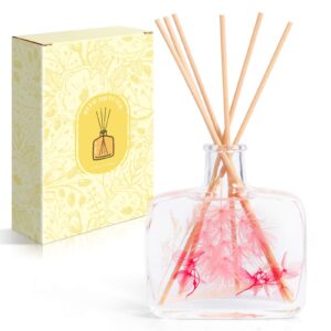 reed diffuser, reed diffuser set, scented oil diffuser wirh 6 diffuser sticks, dried flowers in the bottle, home fragrance room office decor, birthday gifts for women