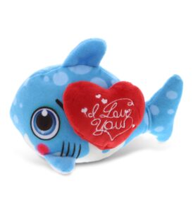 dollibu i love you valentine plush blue shark - cute shark stuffed animal with i love you plush red heart and name personalization shark gift for valentines day, birthday, romantic date, 5.5 inches