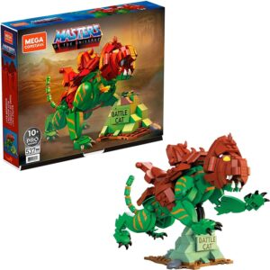 mega construx masters of the universe building toys set, battle cat with 537 pieces, 10 inches long, for kids