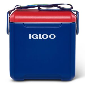 igloo 11 quart tag-along-too tailgating cooler w/ 2-day ice retention, navy w/rainbow strap, 25 qt