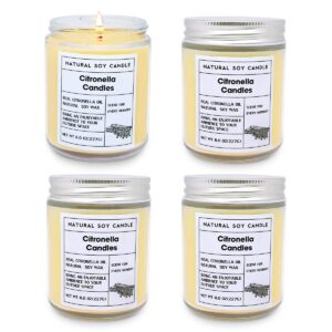 8.0 oz citronella candles outdoor indoor, 4 packs natural soy wax off fly candles in glass jar, good for home patio yard garden