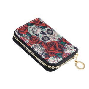 moyyo rfid credit card holder case vintage sugar skull red rose leather printed zipper card case wallet for women girls