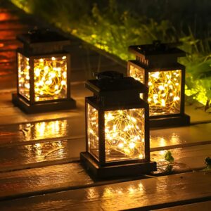 solar retro hanging lantern outdoor waterproof decorative chandelier with fairy lights for garden, terrace, lawn, umbrella, terrace, tree, road (warm white, 4 pack)