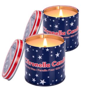 citronella soy candles outdoor, yvenjoy american-flag long-lasting scented candles gifts set for women natural soy wax candle, portable travel jar candle for home, garden, backyard, 2-pack x 8oz